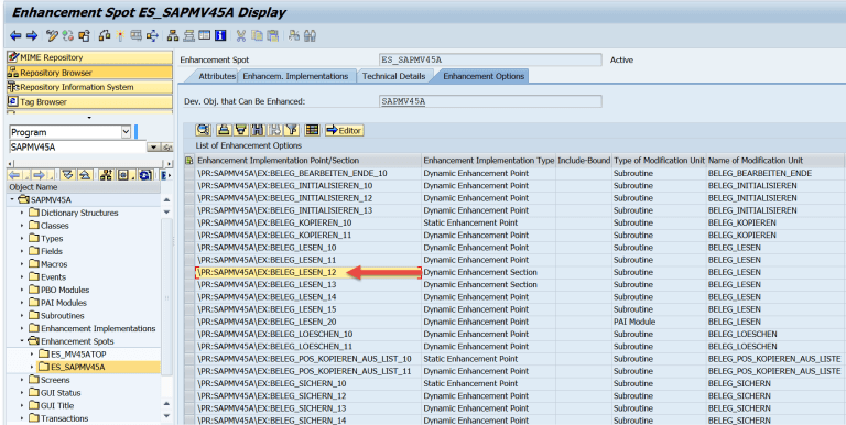 Searching Enhancement Point & Section – SAPCODES