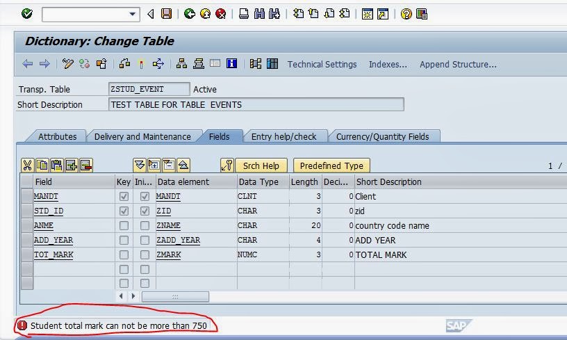 Table Events – SAPCODES