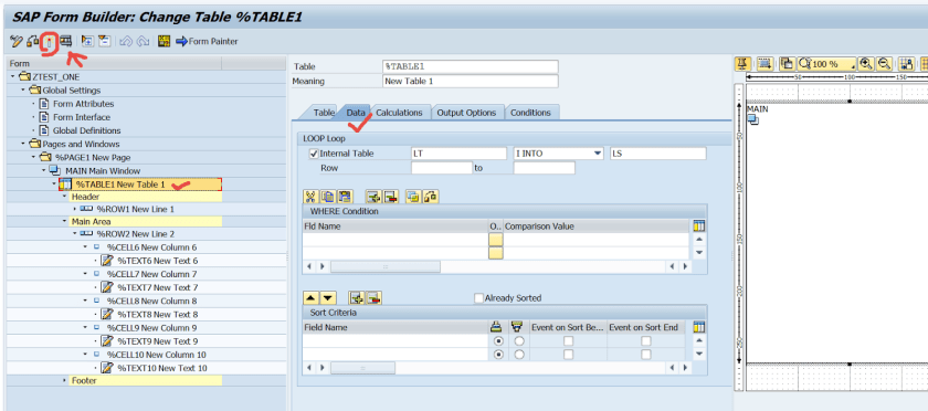 Designing table in smartform – SAPCODES
