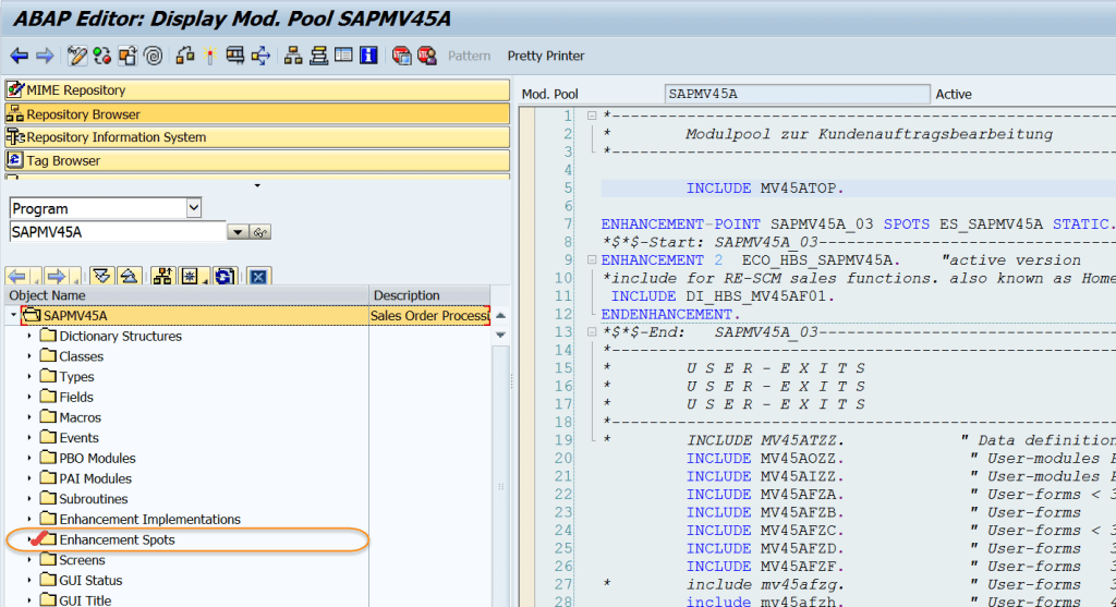 Searching Enhancement Point & Section – SAPCODES