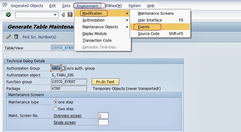 Table Events – SAPCODES