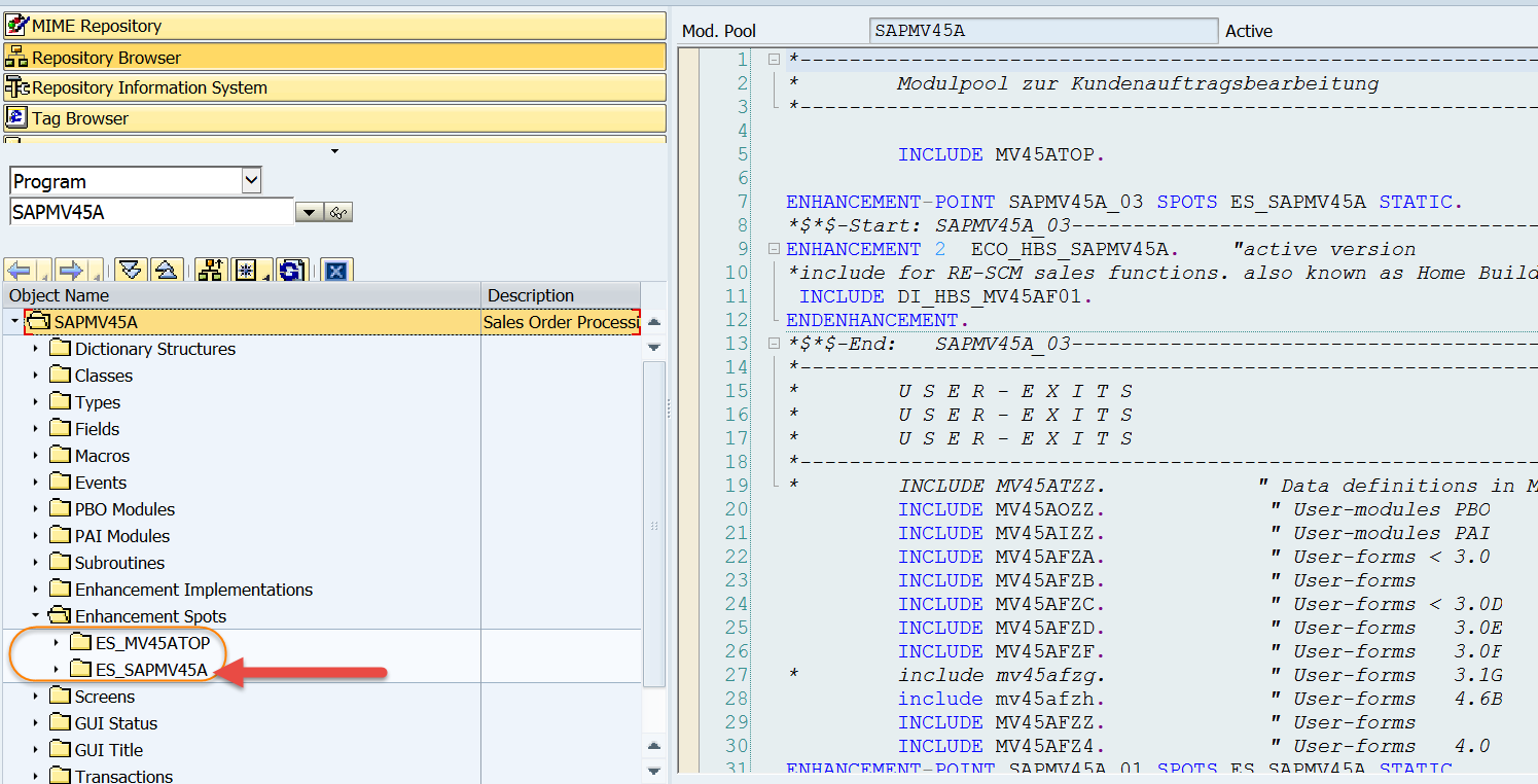 Searching Enhancement Point & Section – SAPCODES