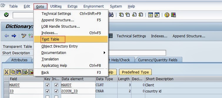 Text Table – SAPCODES