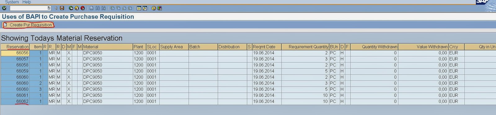 Using Standard BAPI-1 – SAPCODES