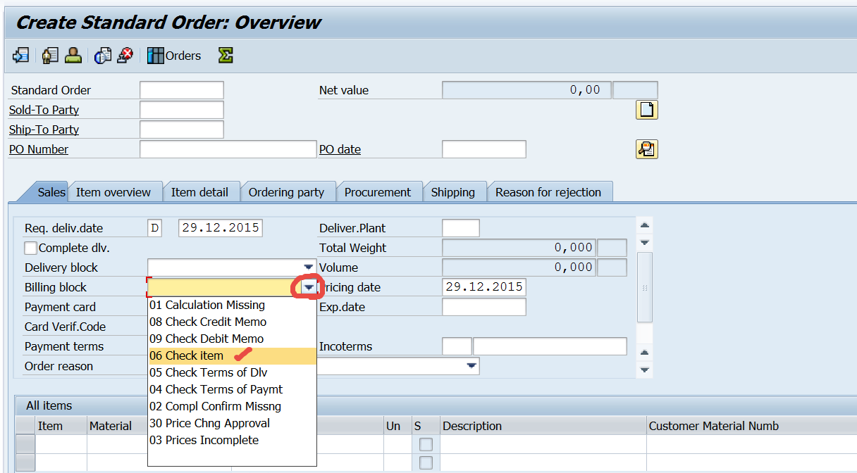Block Reason for Billing – SAPCODES