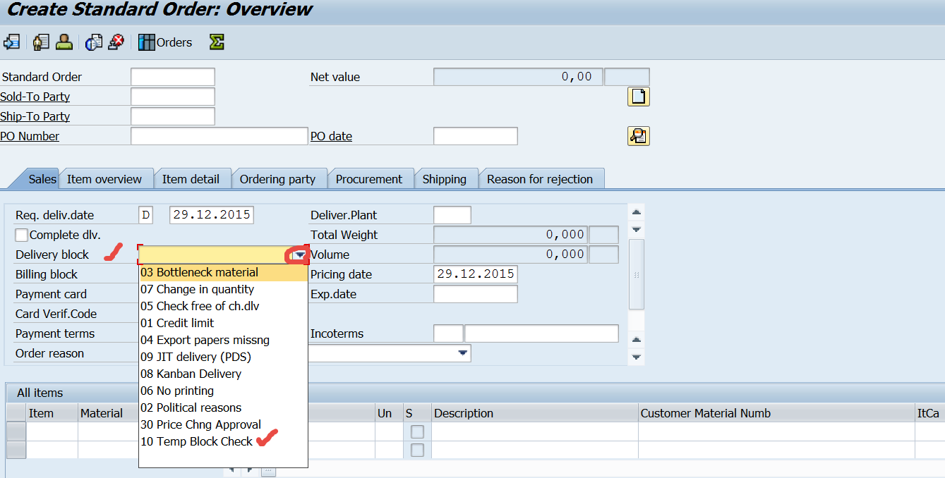 Block Reason for Delivery – SAPCODES