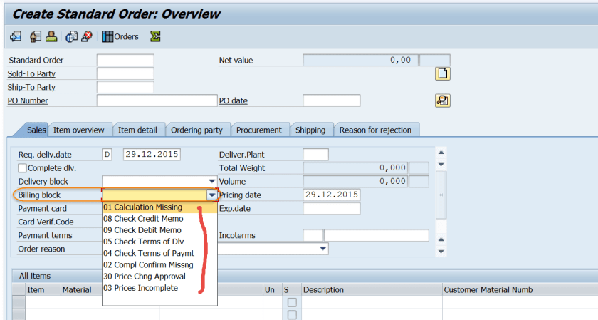 Block Reason for Billing – SAPCODES