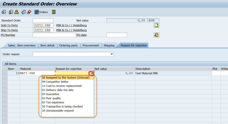 Rejection Reason in SD – SAPCODES