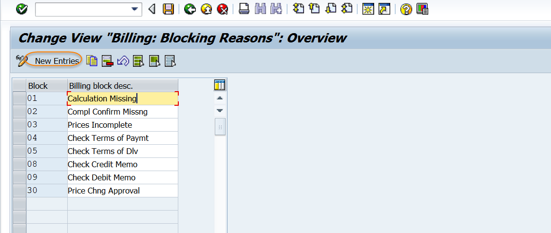 Block Reason for Billing – SAPCODES