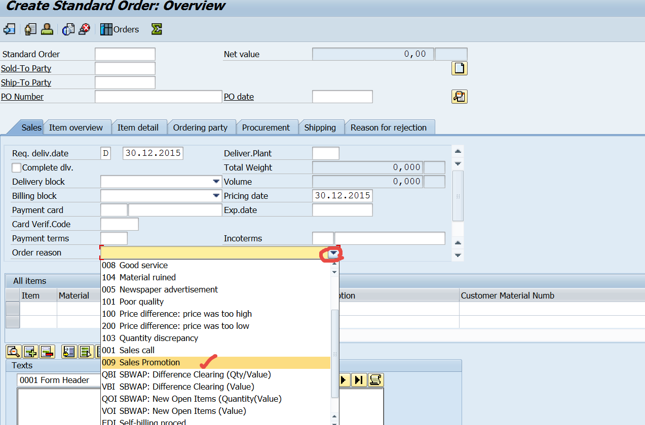 Order Reason in SD – SAPCODES
