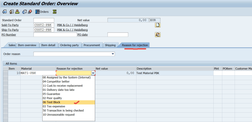 Rejection Reason in SD – SAPCODES