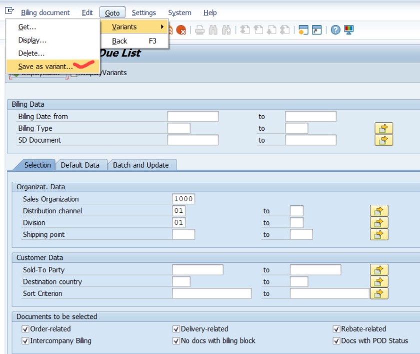Report Variant Transport – SAPCODES