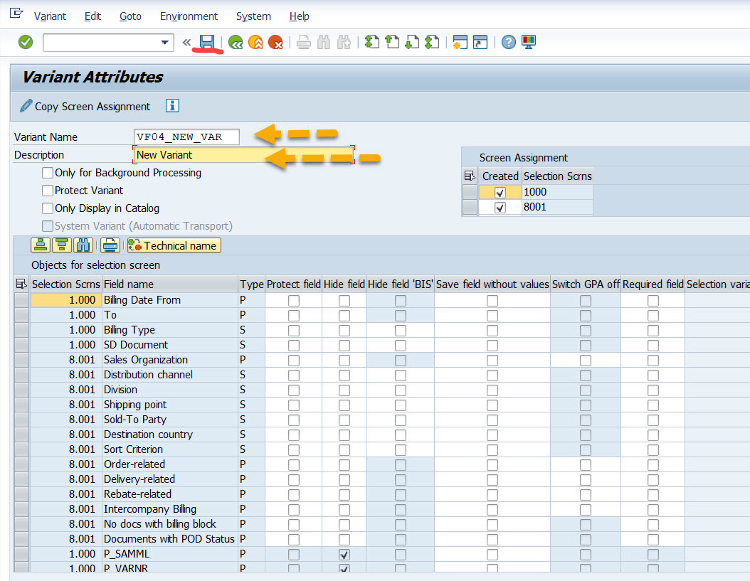 Report Variant Transport – SAPCODES