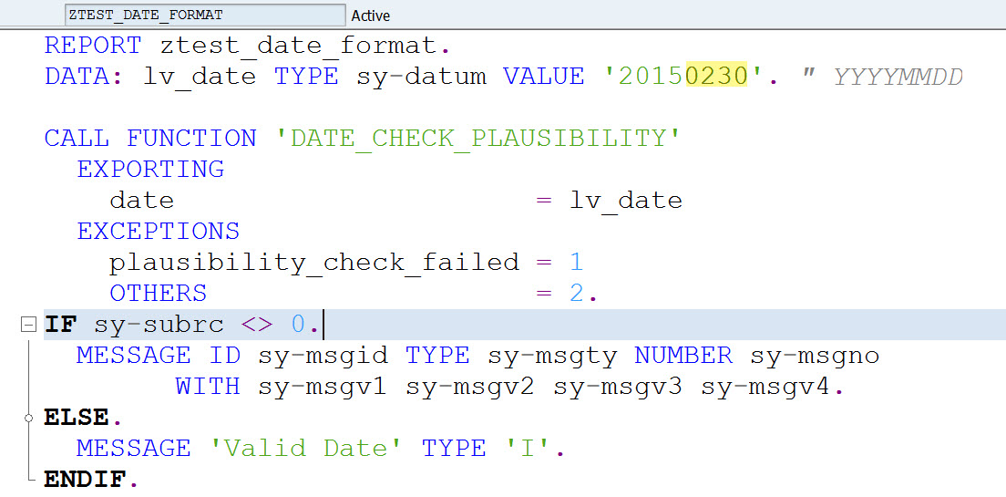 FM to check SAP Internal Format Date is valid or invalid – SAPCODES
