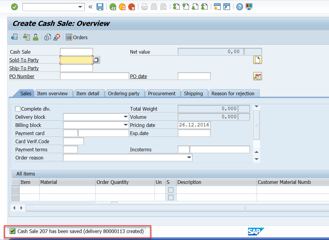 Cash Sales Order in SAP SD – SAPCODES