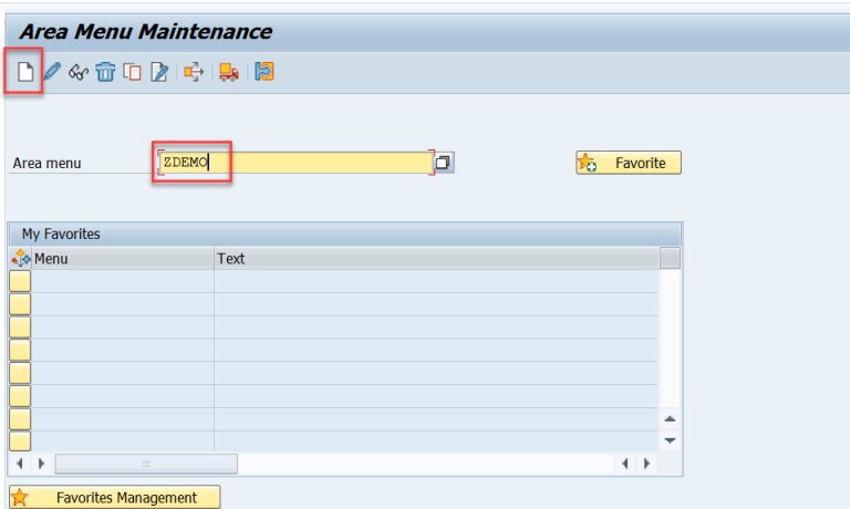 AREA MENU – SAPCODES