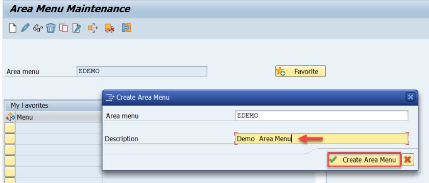 AREA MENU – SAPCODES