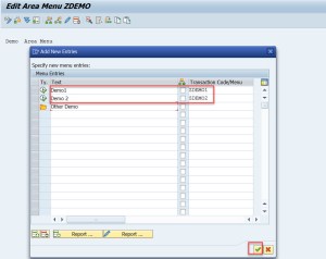 AREA MENU – SAPCODES