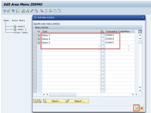 AREA MENU – SAPCODES