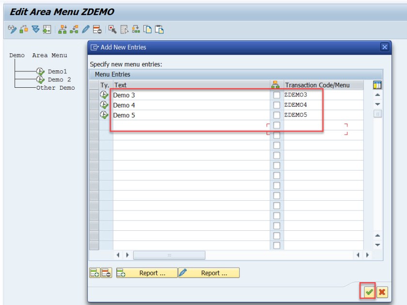 AREA MENU – SAPCODES
