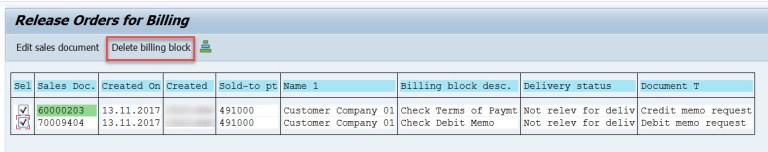 Mass Removal of SD Billing Block – SAPCODES