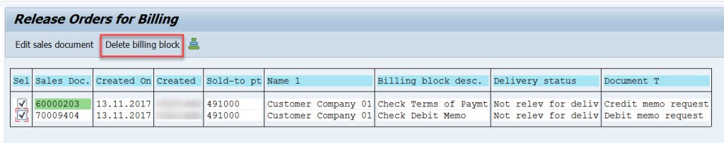 Mass Removal of SD Billing Block – SAPCODES