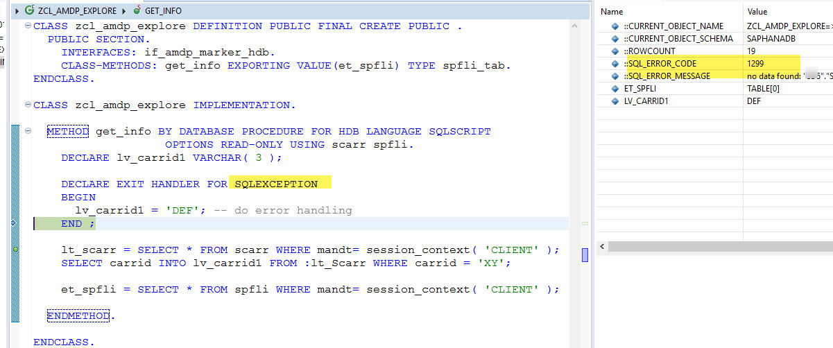 HANA SQL- Exit Handler – SAPCODES