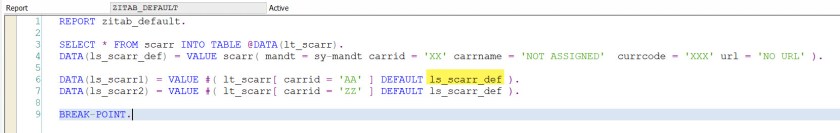 Internal Table [DEFAULT] Expression – SAPCODES