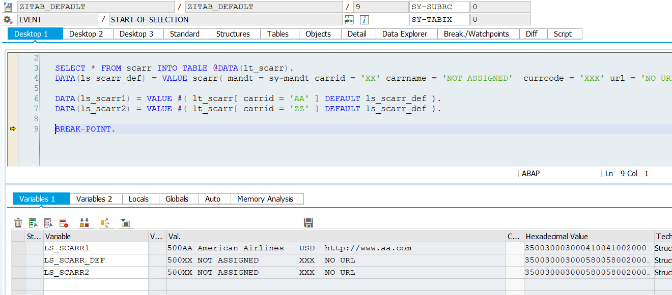 Internal Table [DEFAULT] Expression – SAPCODES