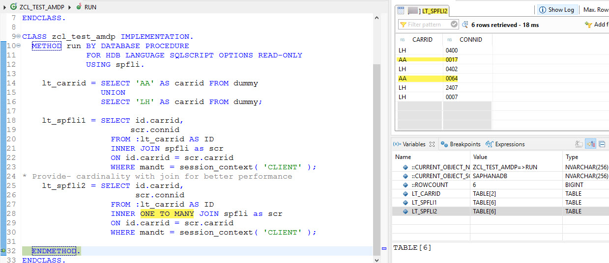 AMDP- INNER Join With Cardinality – SAPCODES