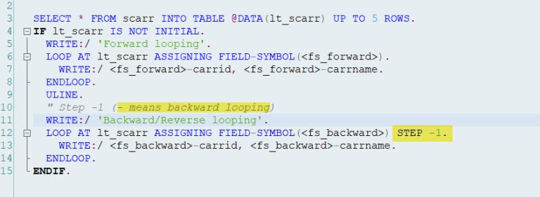 Backward Loop of Internal Table – SAPCODES