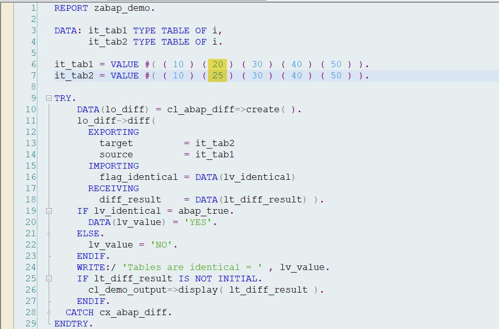 Differences Between 2 Internal Tables – SAPCODES
